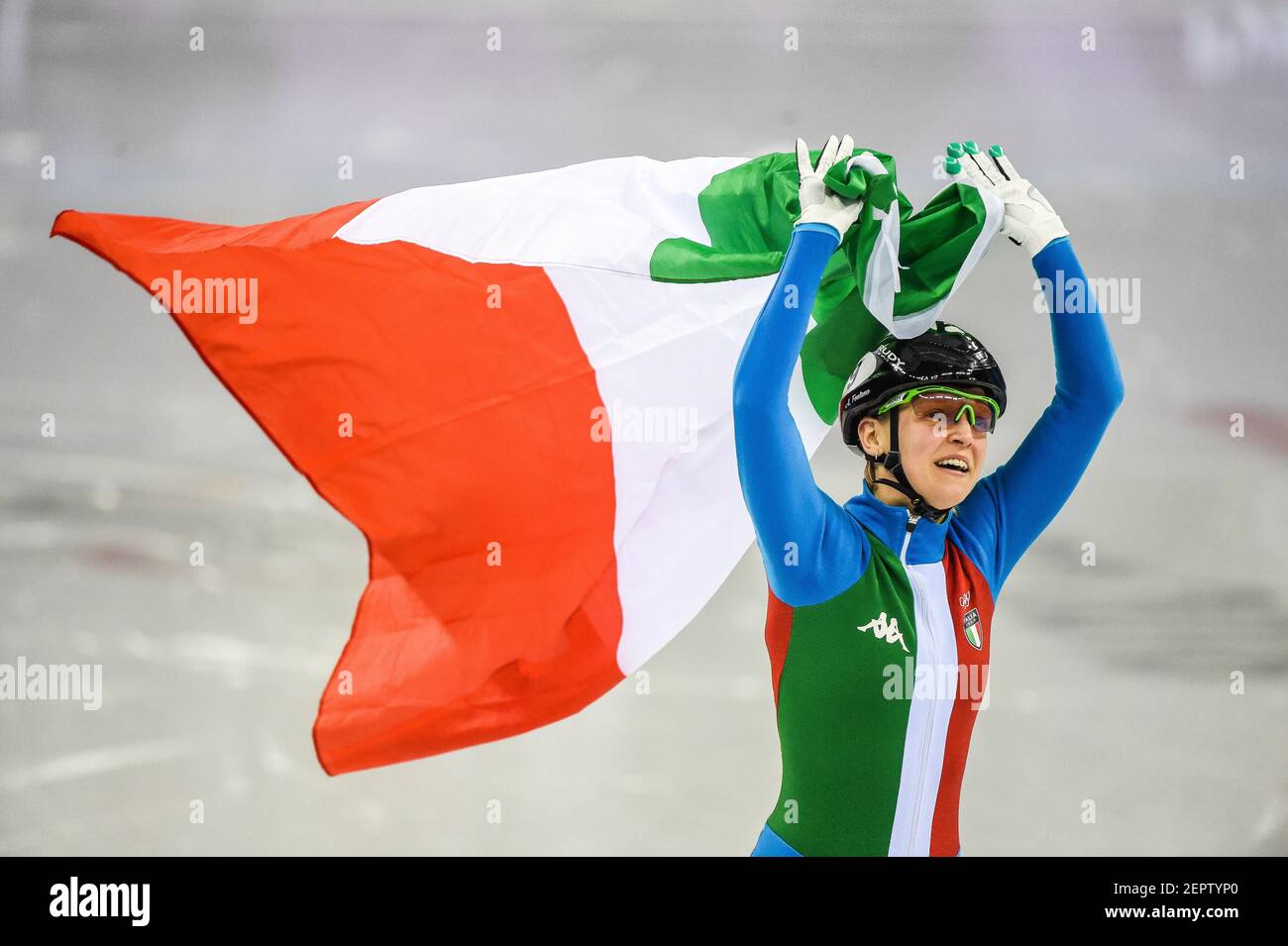 February 13, 2018: Arianna Fontana of Â Italy celebrating her goal at ...