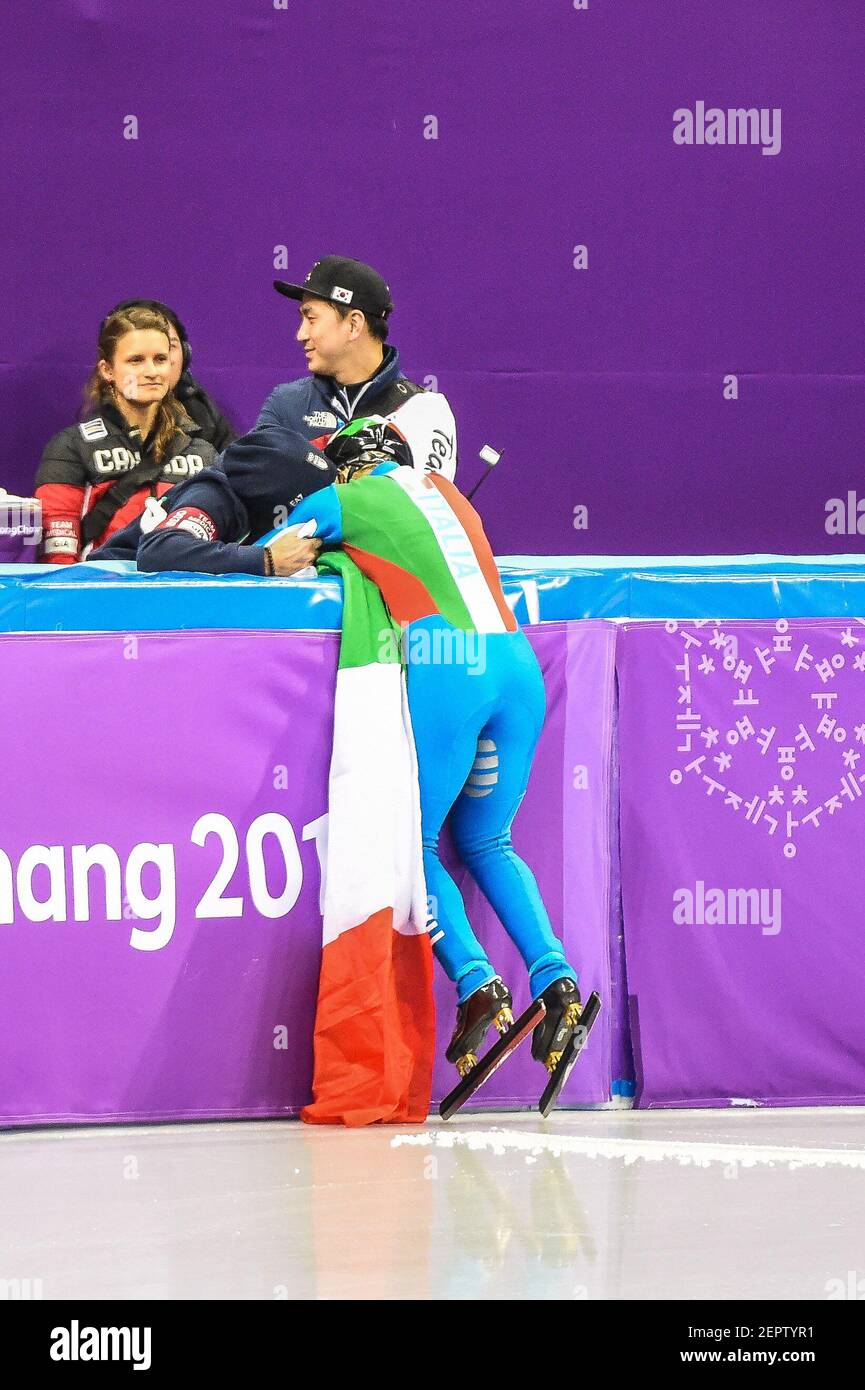 February 13, 2018: Arianna Fontana of Â Italy celebrating her goal at ...