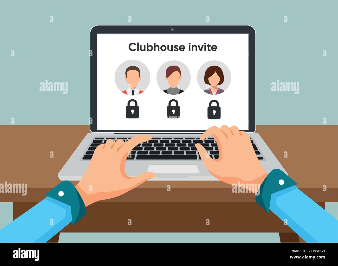 Clubhouse app on the laptop. Person typing sending invitation to ...