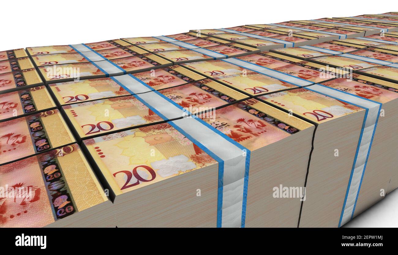 3D illustration of Libya 20 Dinars bills stacks background Stock Photo ...