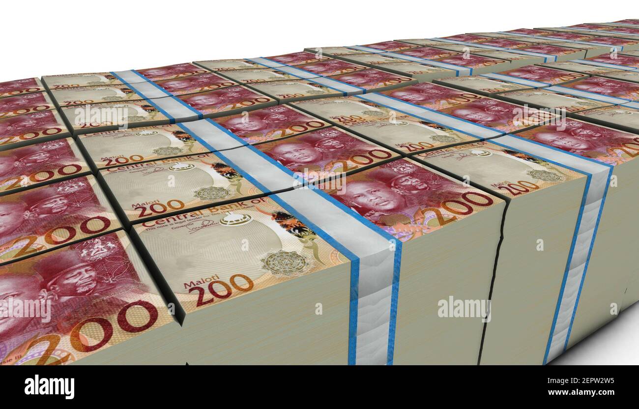 3D illustration of Lesotho 200 Maloti bills stacks background Stock ...