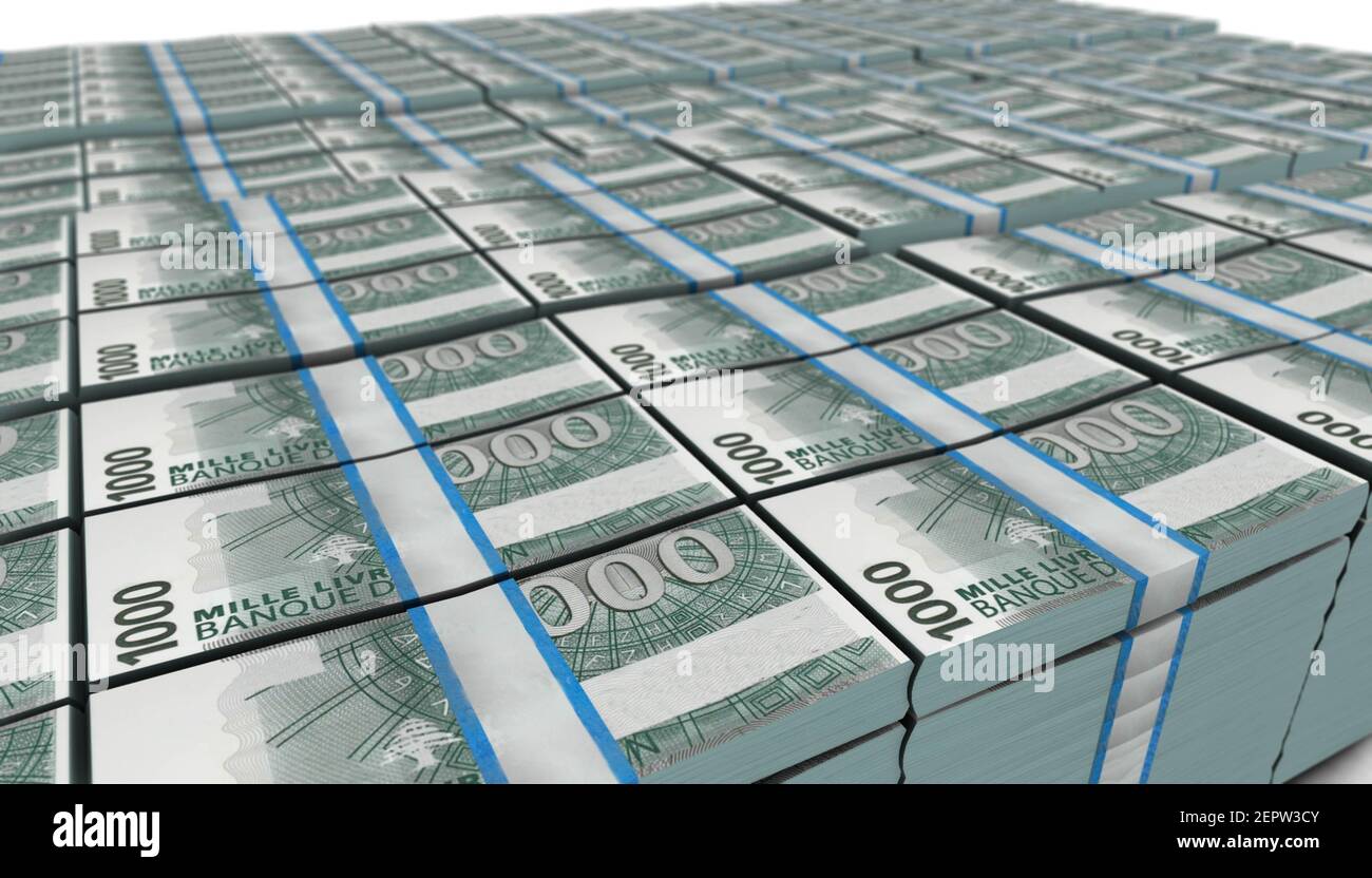 3D illustration of Lebanon 1000 Pound bills stacks background Stock ...