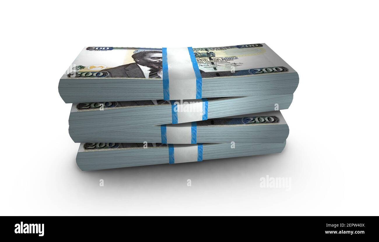 3D illustration of Kenya 200 Shillings bills stacks background Stock ...