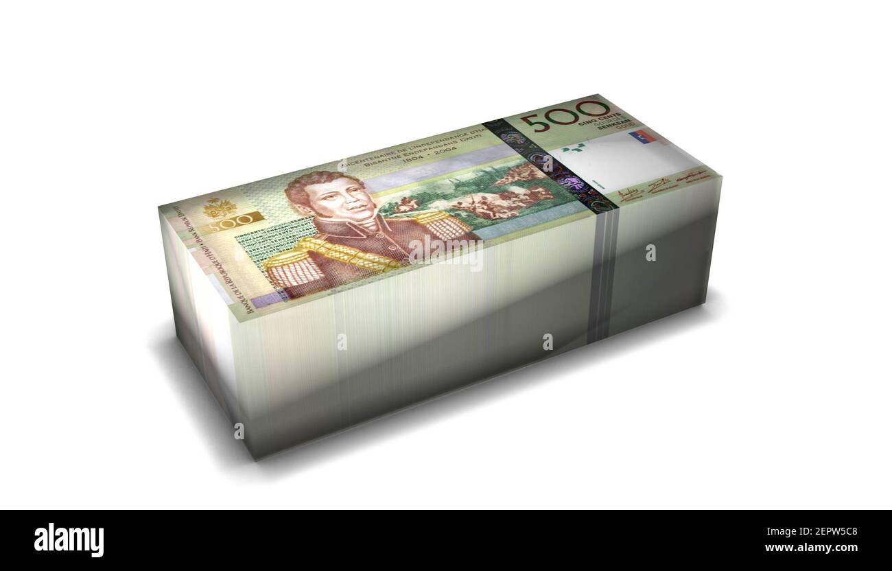 3D illustration of Haiti 500 Gourdes bills stacks background Stock ...