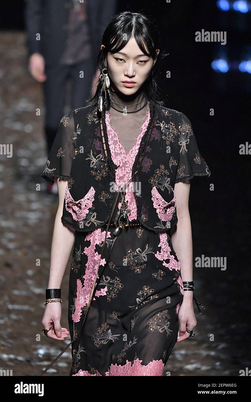 Model Sora Choi walks on the runway during the Coach Fashion Show ...