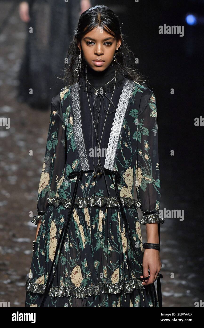 Model Alyssa Traore walks on the runway during the Coach Fashion Show ...