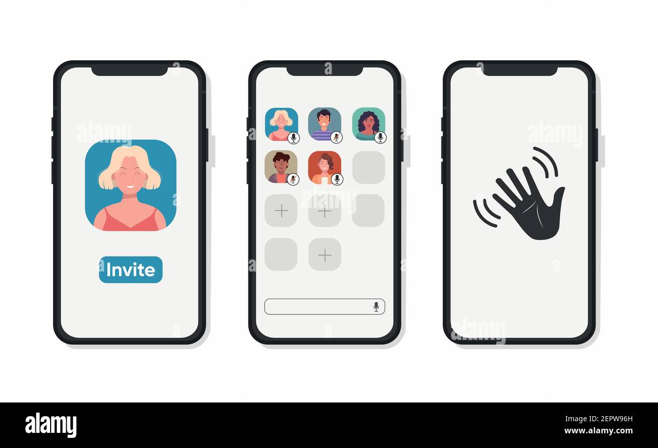 Clubhouse App drop-in audio chat interface. Vector application template ...