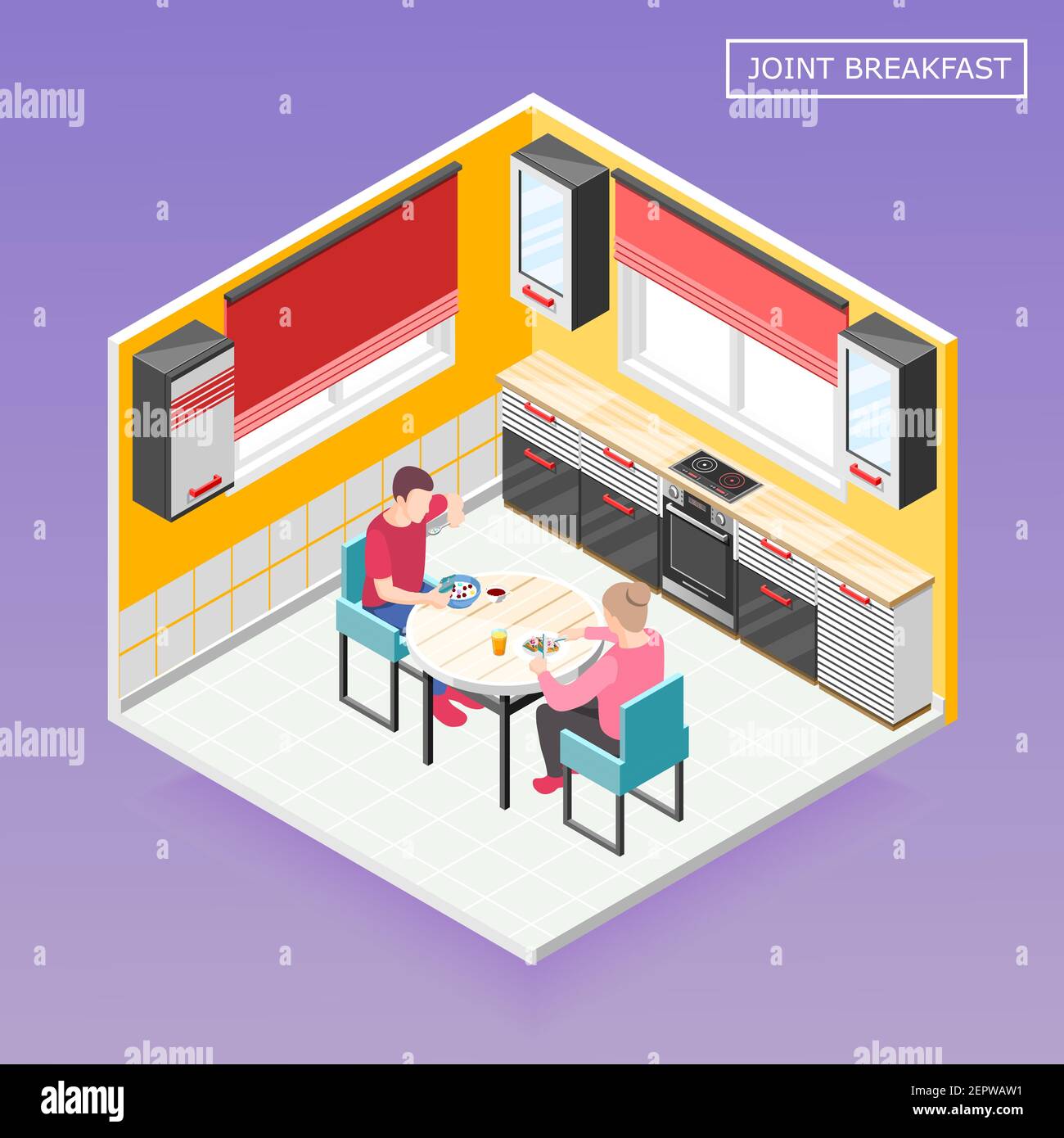 Daily routine isometric composition with male and female characters ...