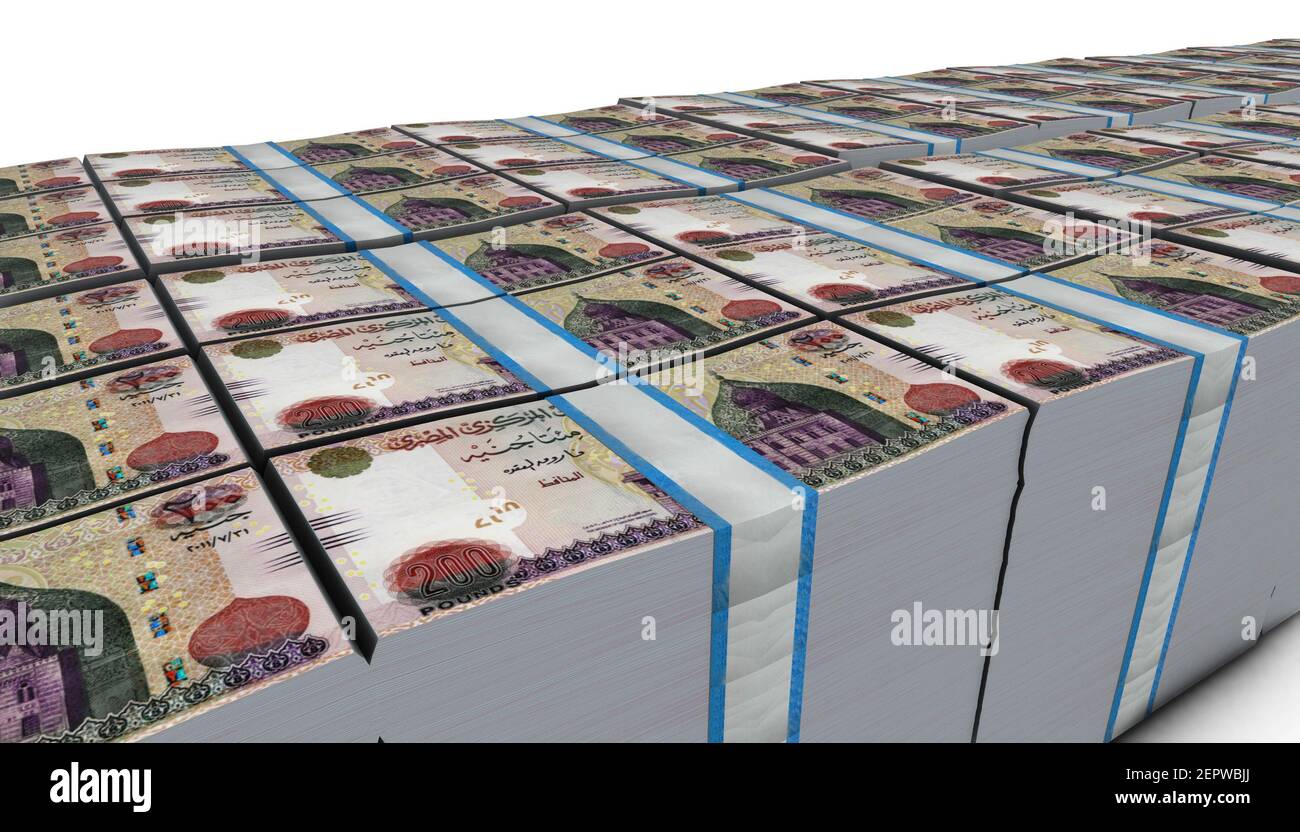3D illustration of Egypt 200 Pounds bills stacks background Stock Photo ...