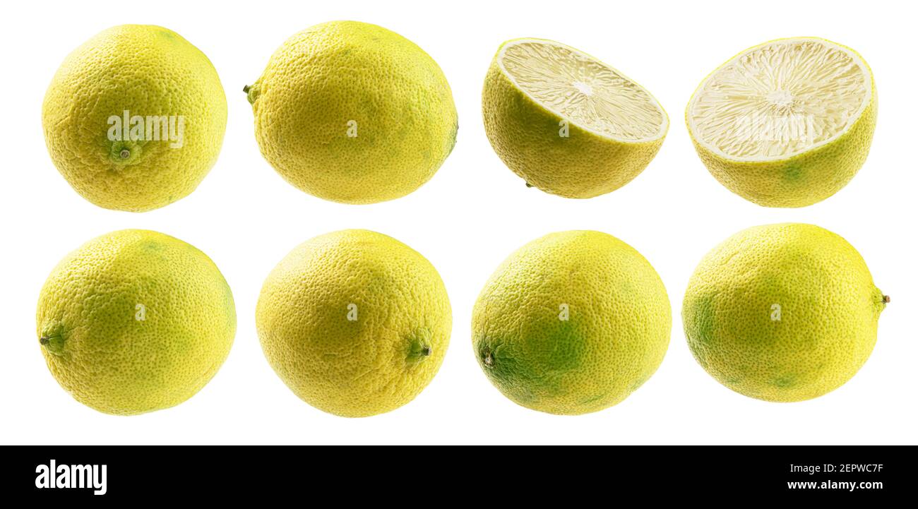 A set of yellow limes. Isolated on a white background Stock Photo - Alamy