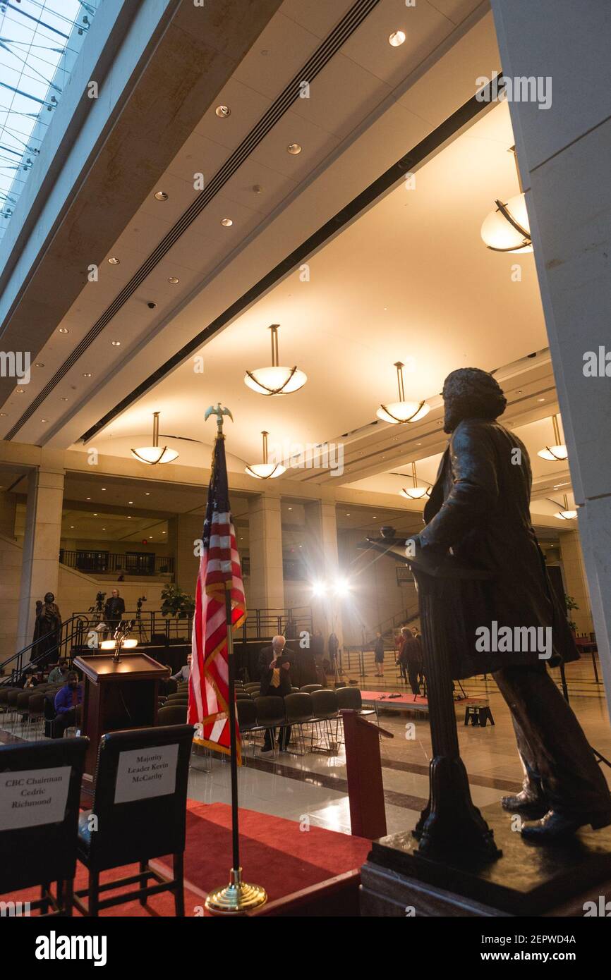 The statue of Frederick Douglass stands in Emancipation Hall, before ...