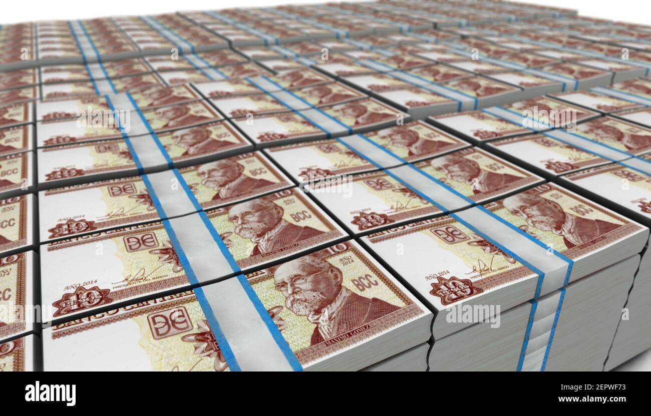 3D illustration of Cuba 10 Pesos bills stacks background Stock Photo ...