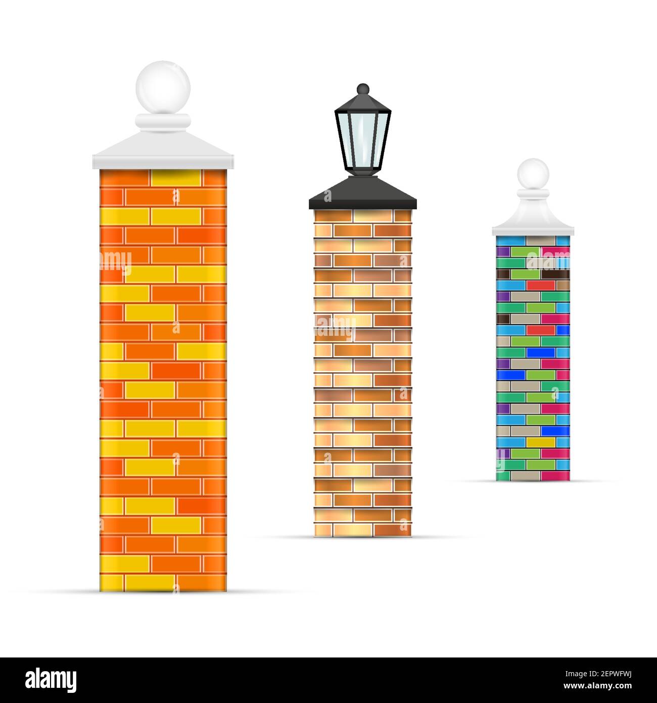 Brick fence posts with caps. 3D vector illustration isolated on white ...