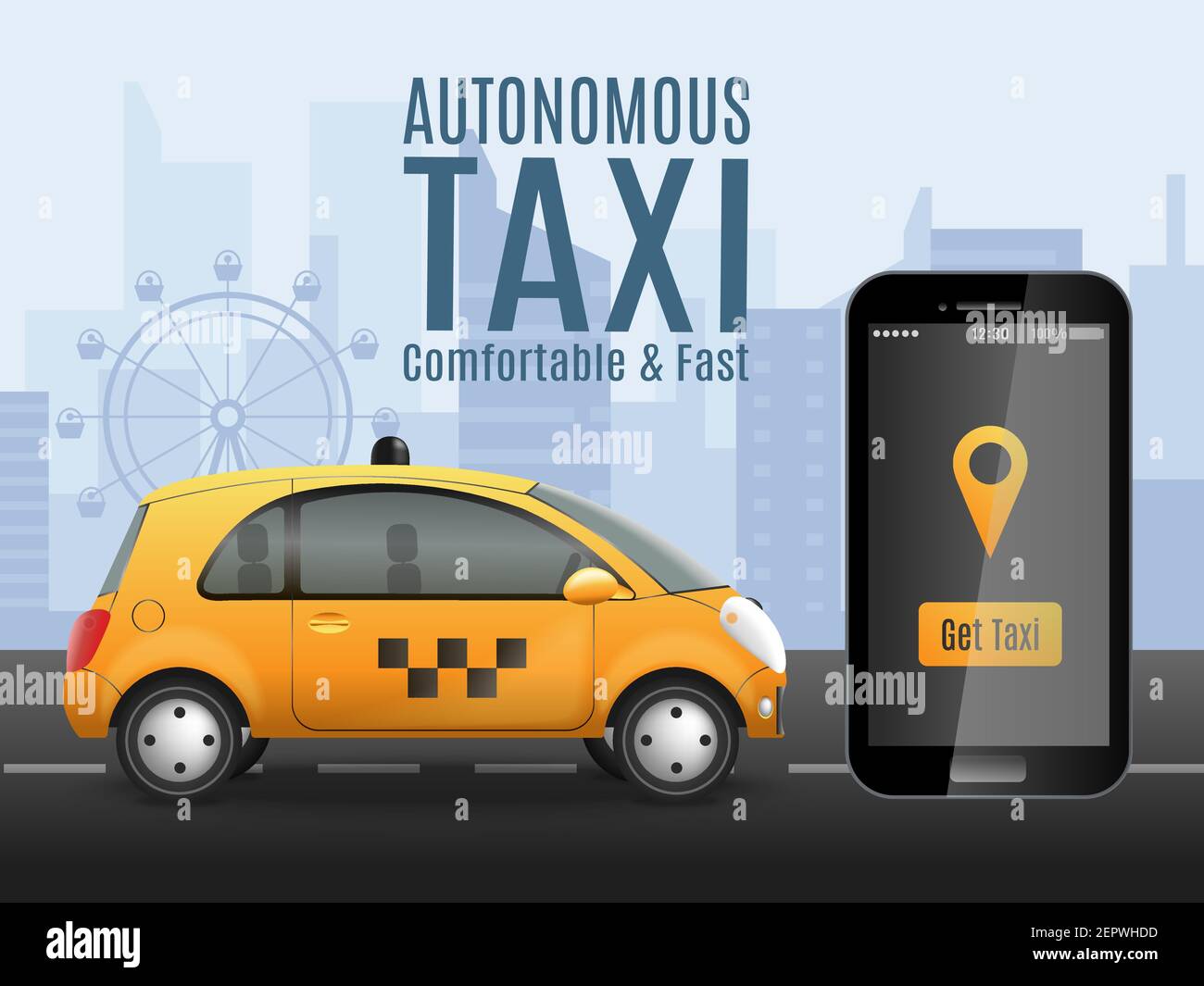 Autonomous taxi composition with realistic images of smartphone app and ...