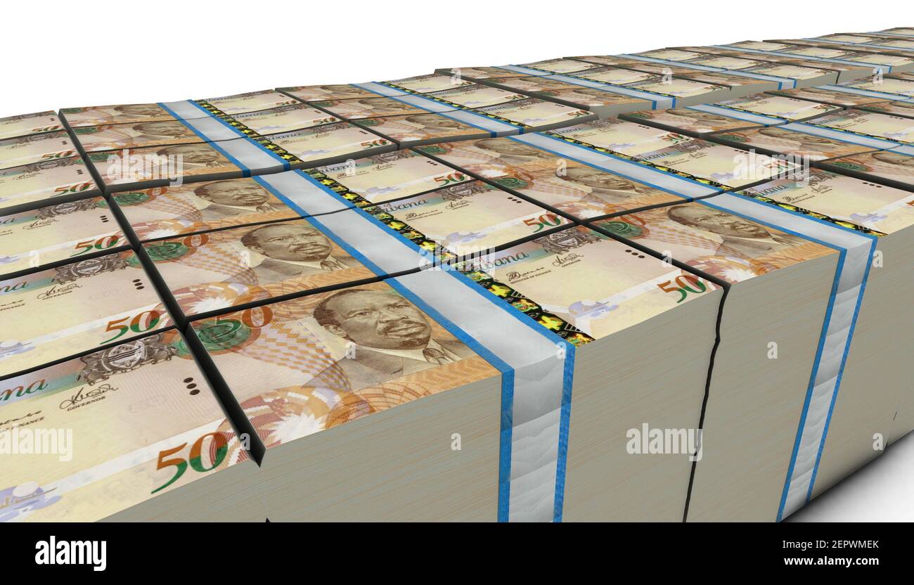 3D illustration of 100 Botswana 50 Pula bills stacks background Stock ...