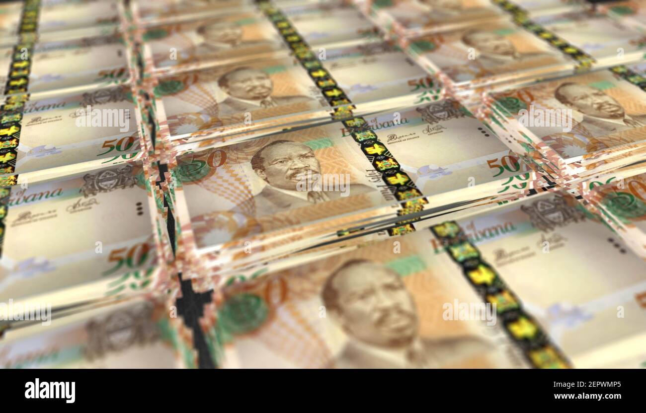3D illustration of 100 Botswana 50 Pula bills stacks background Stock ...
