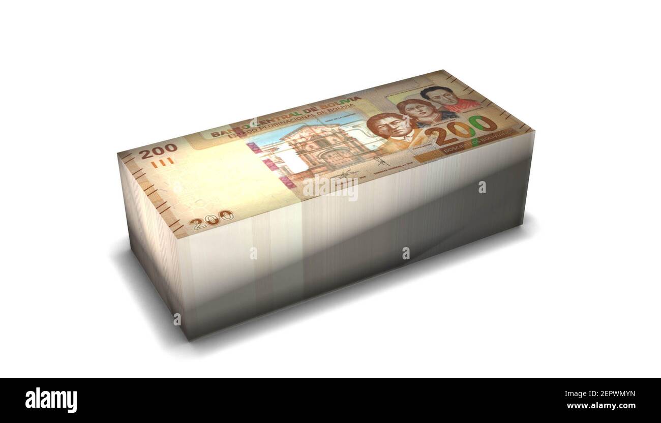 3D illustration of Bolivia 200 bills stacks background Stock Photo - Alamy