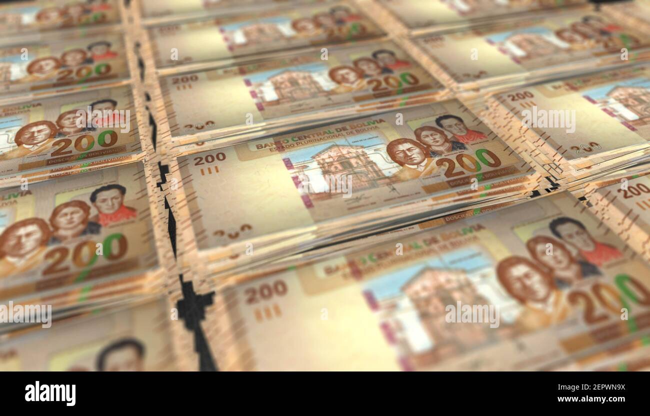 3D illustration of Bolivia 200 bills stacks background Stock Photo - Alamy