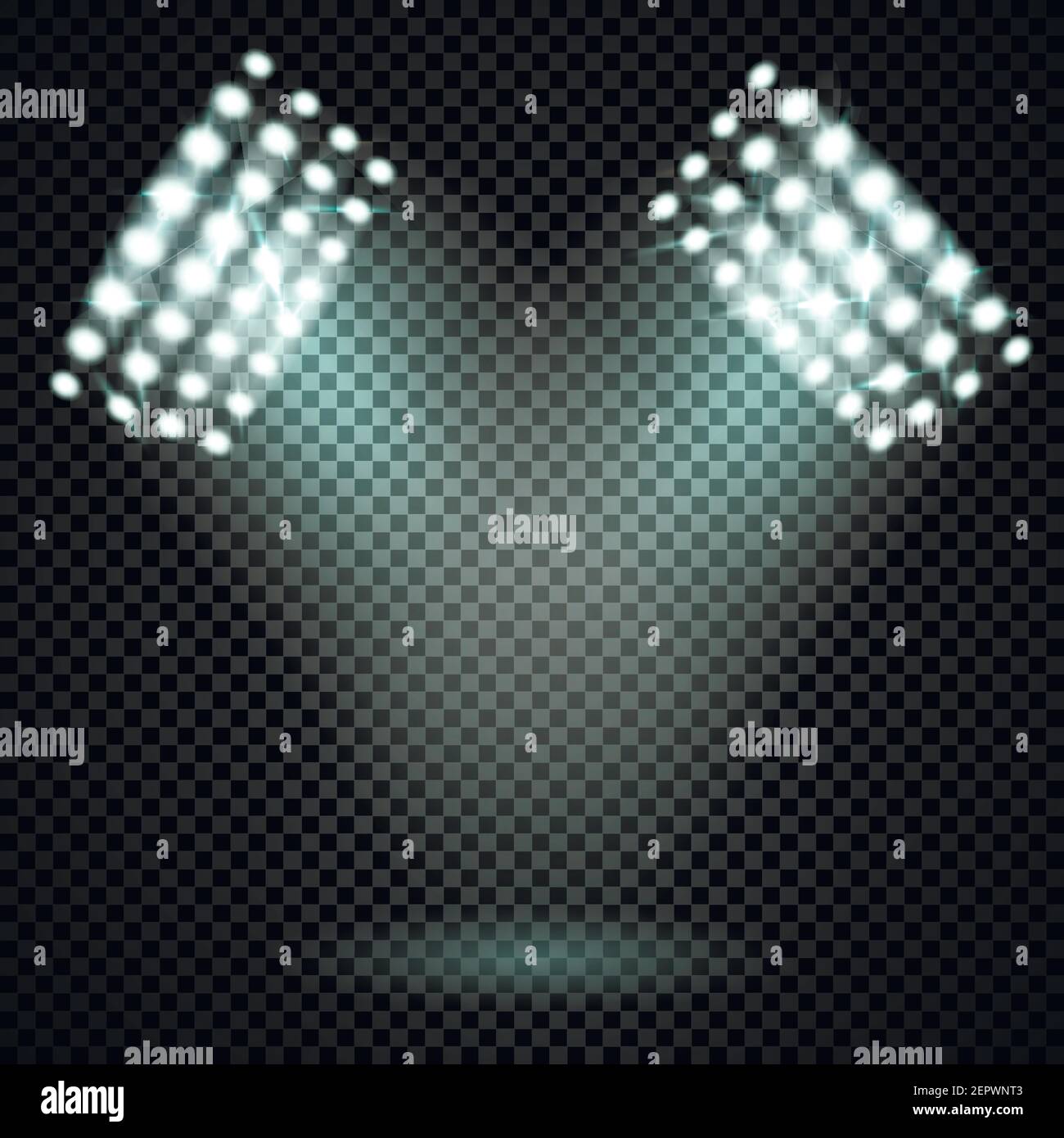 Stadium spotlight transparent realistic set with two lighting tower ...