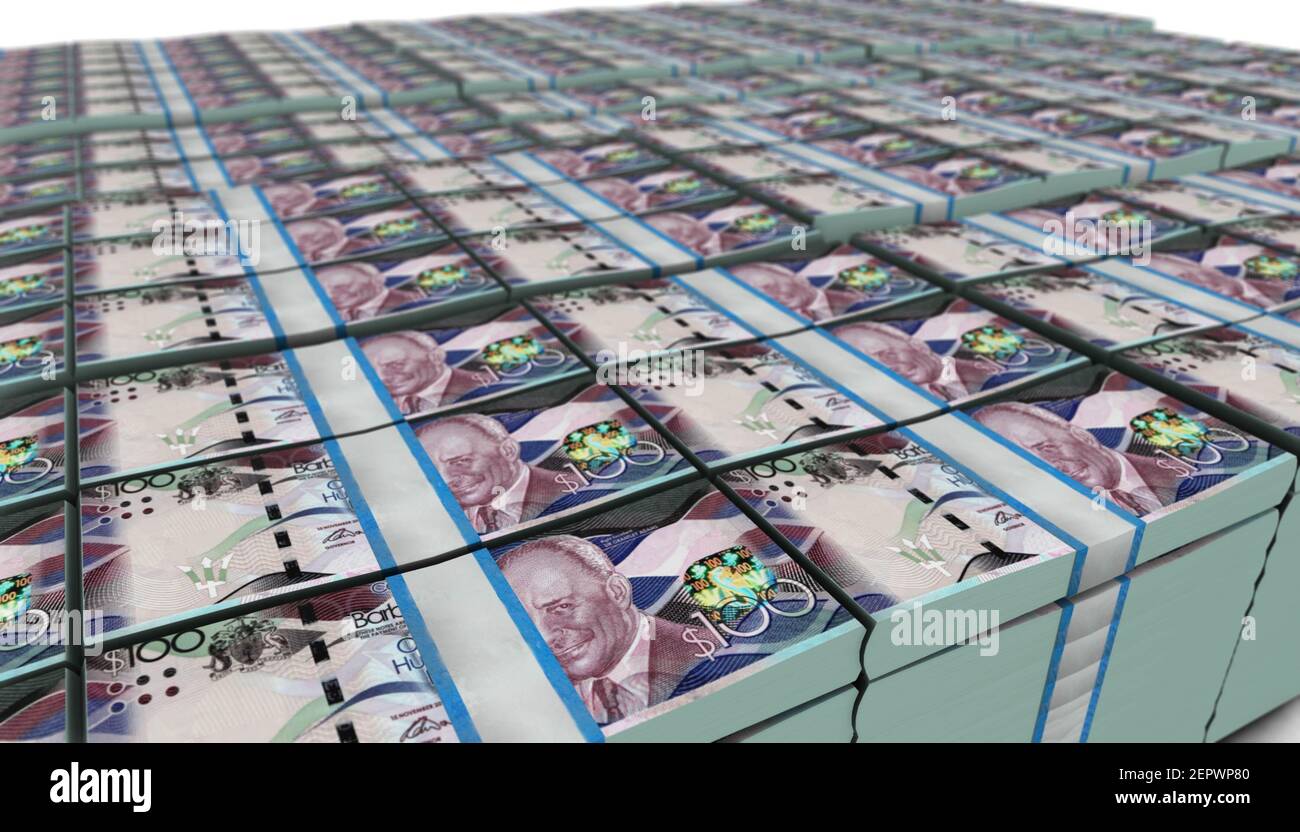3D Illustration Of Barbados 100 Dollars Bills Stacks Background Stock 3D Illustration Of Barbados 100 Dollars Bills Stacks Background Stock