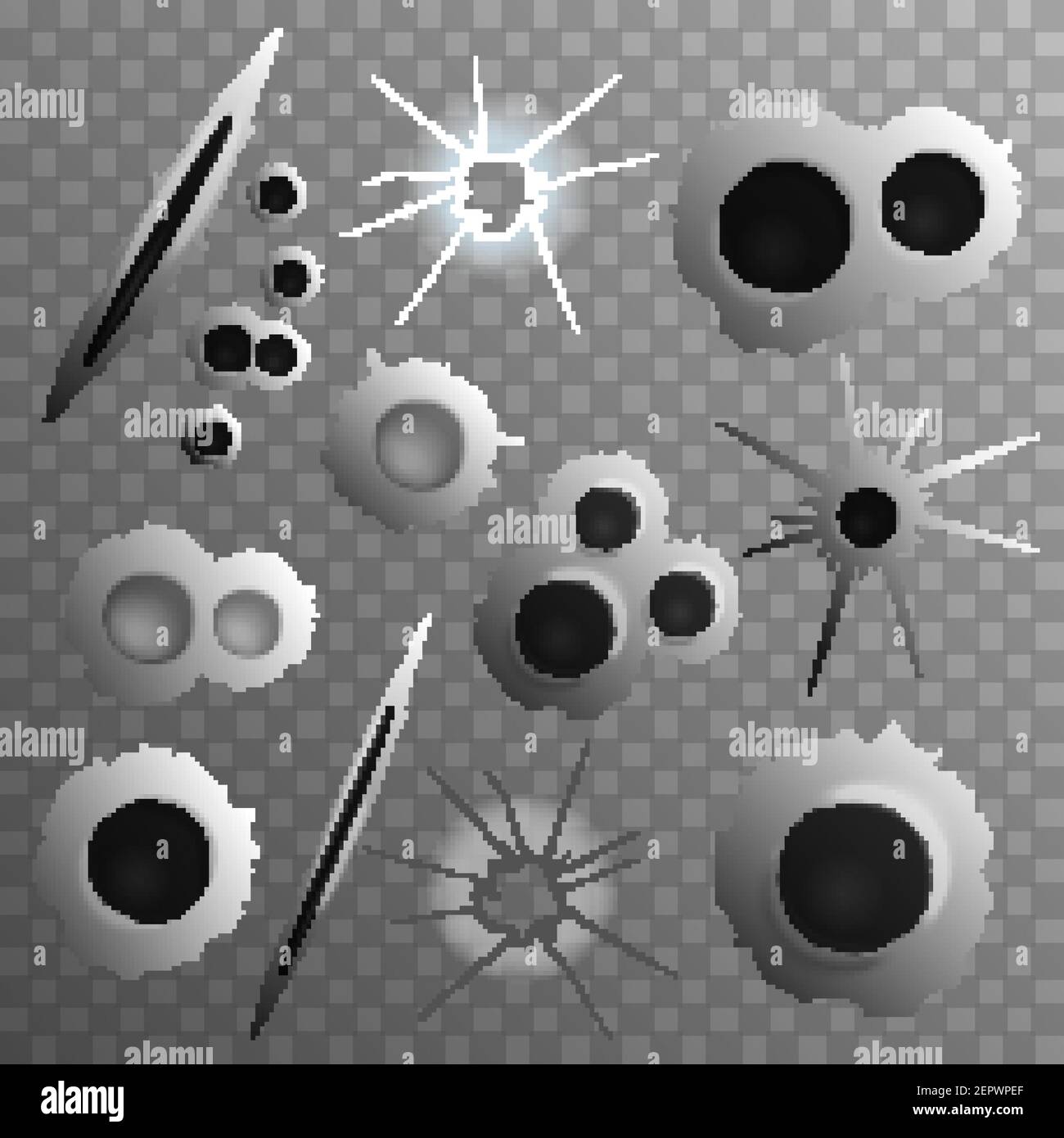 Bullet shot holes realistic set on transparent background with isolated ...