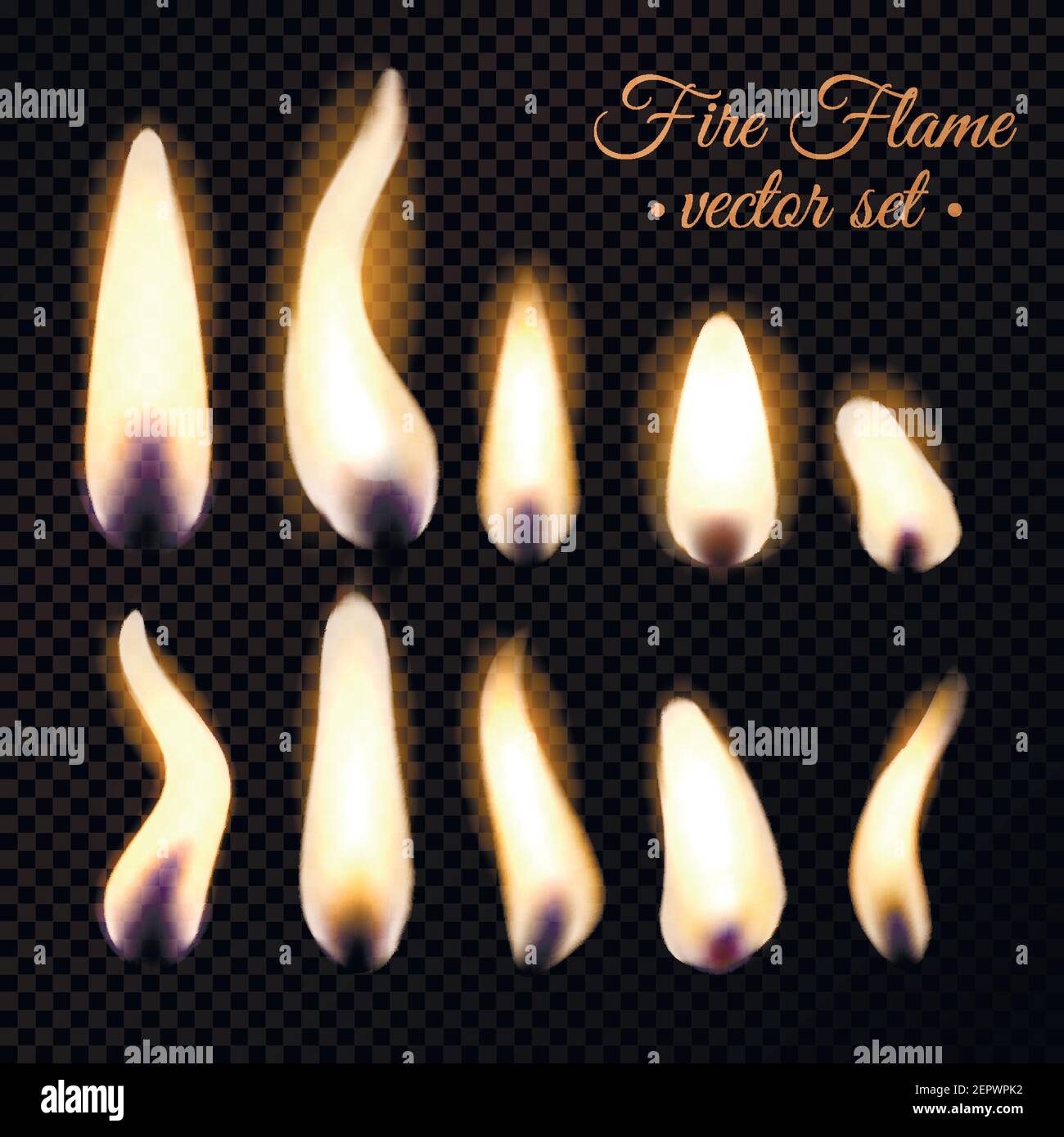 Bright fire flames of different realistic forms from burning candle or ...