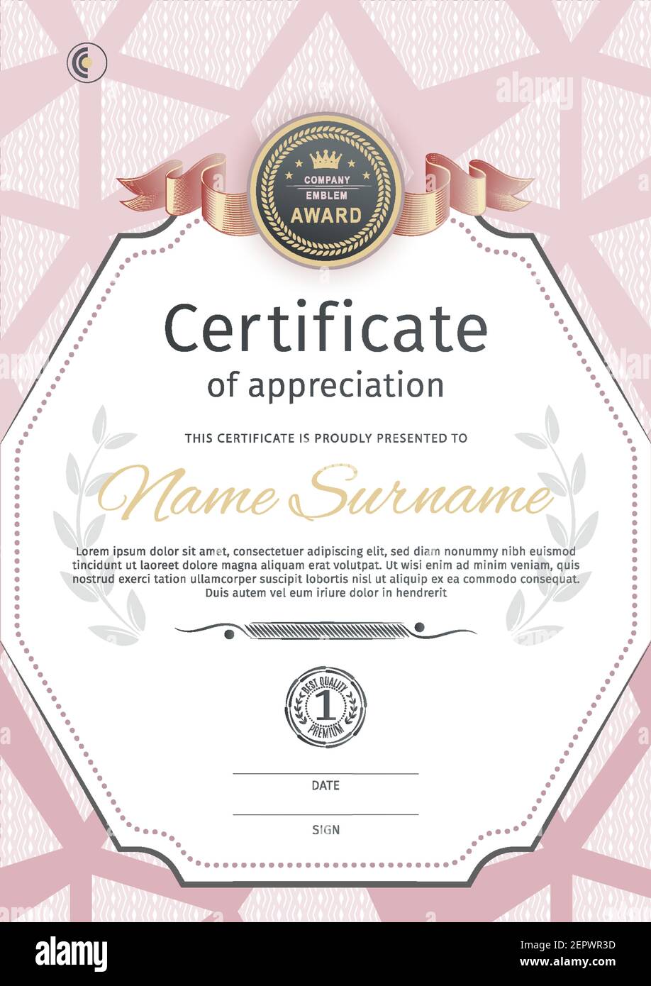 White pink certificate and modern pattern design elements. Business ...
