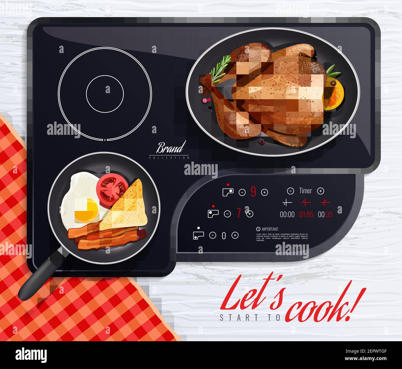 Colored hob surfaces cooking poster with let s start to cook headline ...
