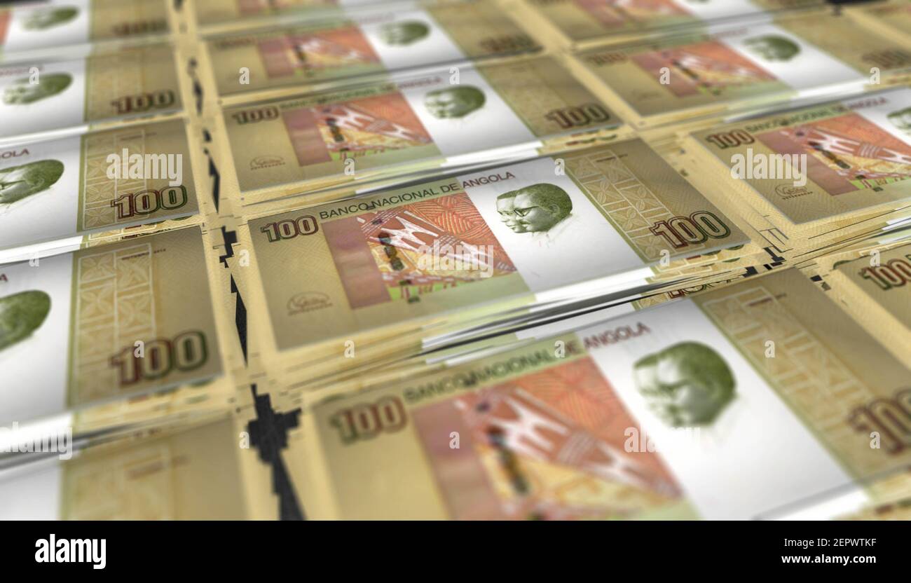 3D illustration of 100 Angola Kwanza bills stacks background Stock ...