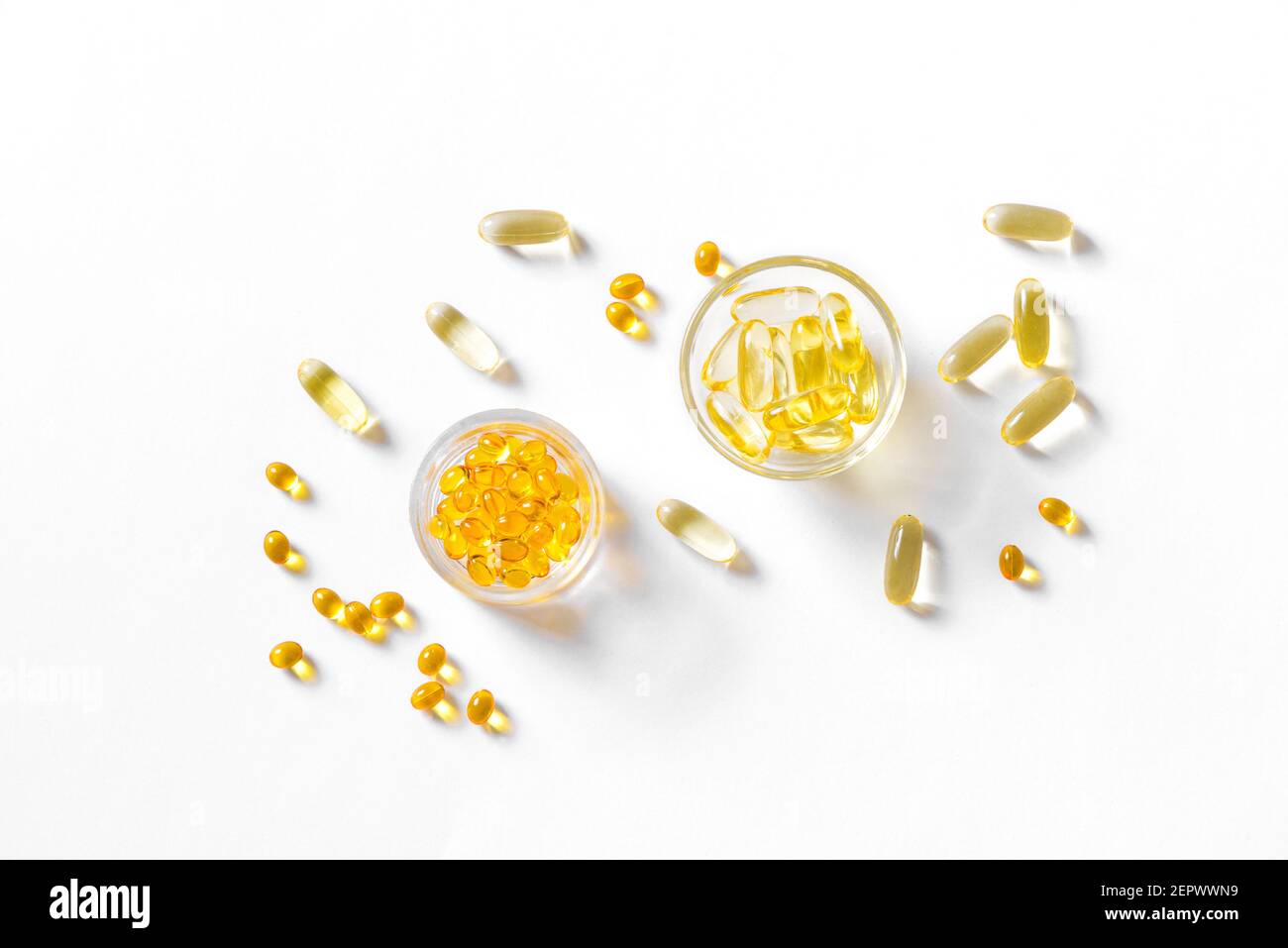 Oil filled capsules (softgel) of food supplements: fish oil, omega 3 ...