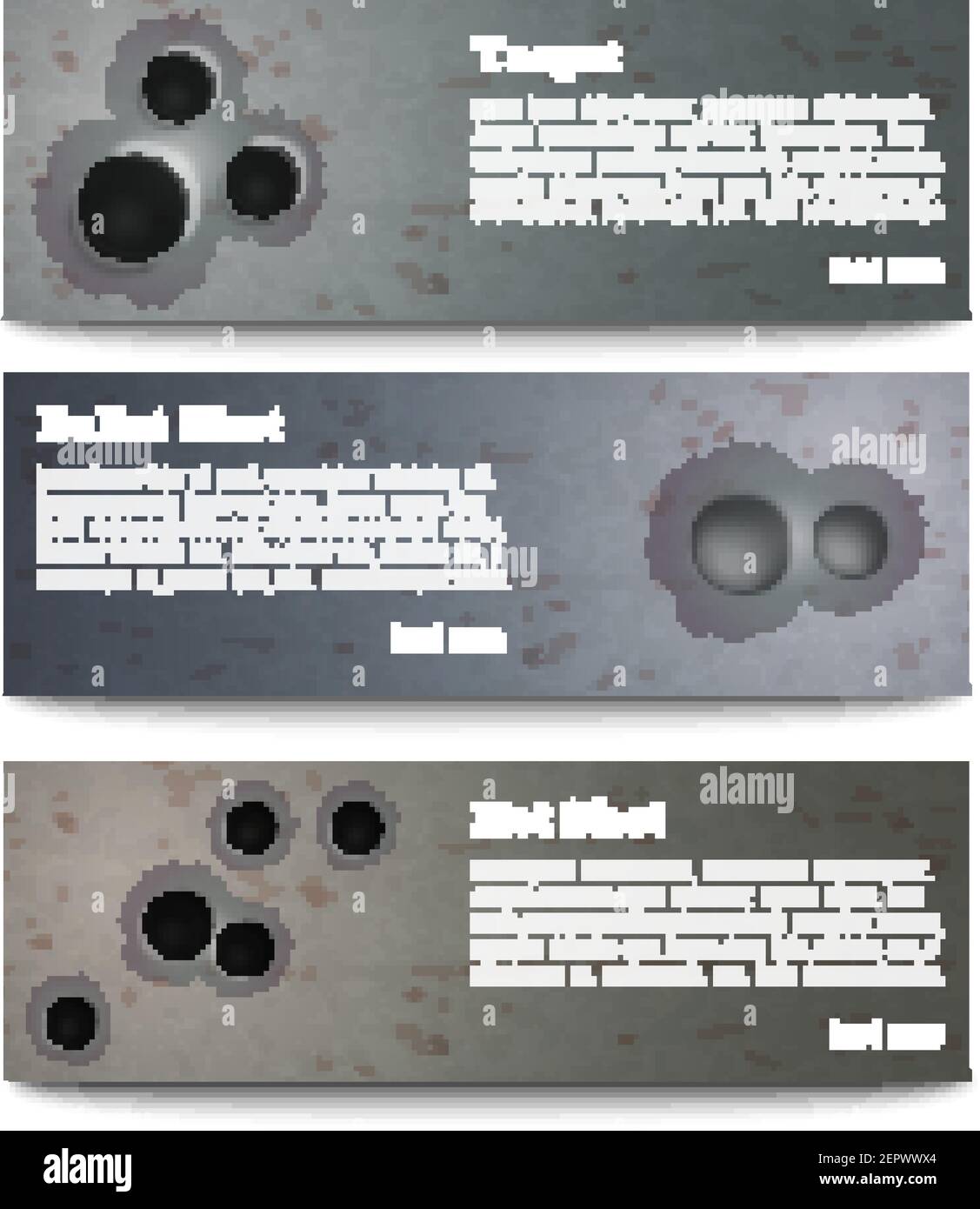 Set of three horizontal bullet shot hole realistic banners with ...