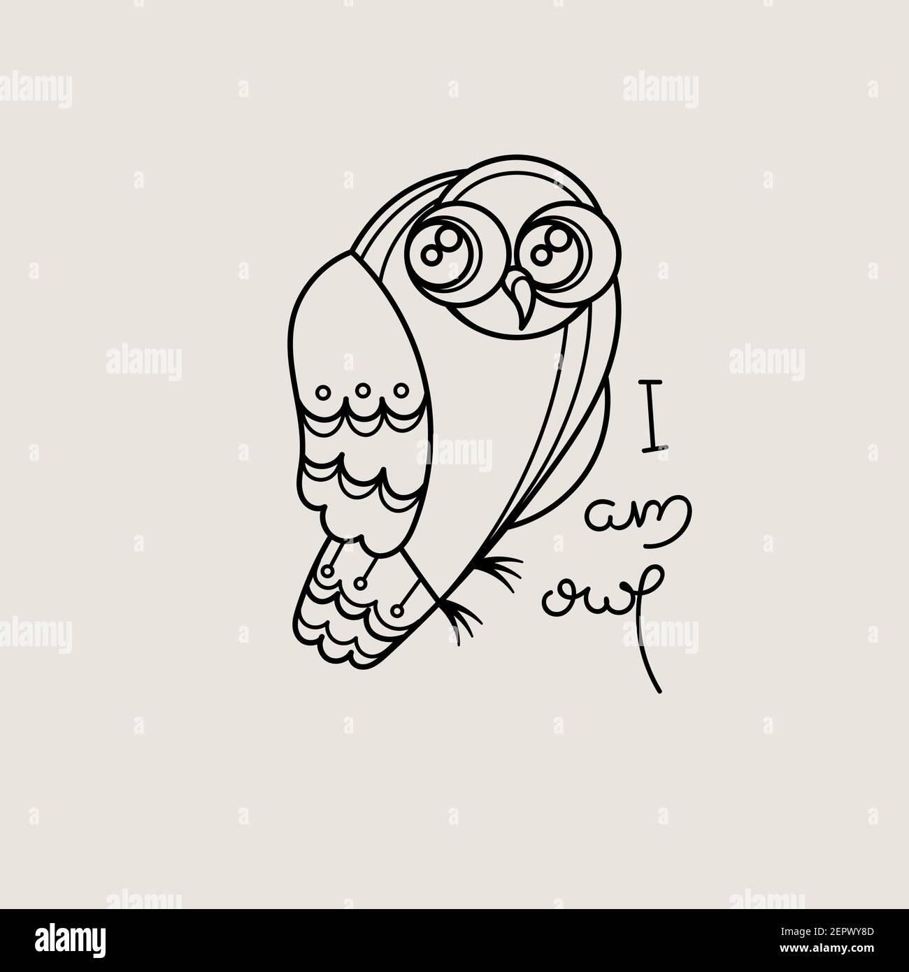 I am owl outline logo. Doodel isolated emblem design. Kids education ...