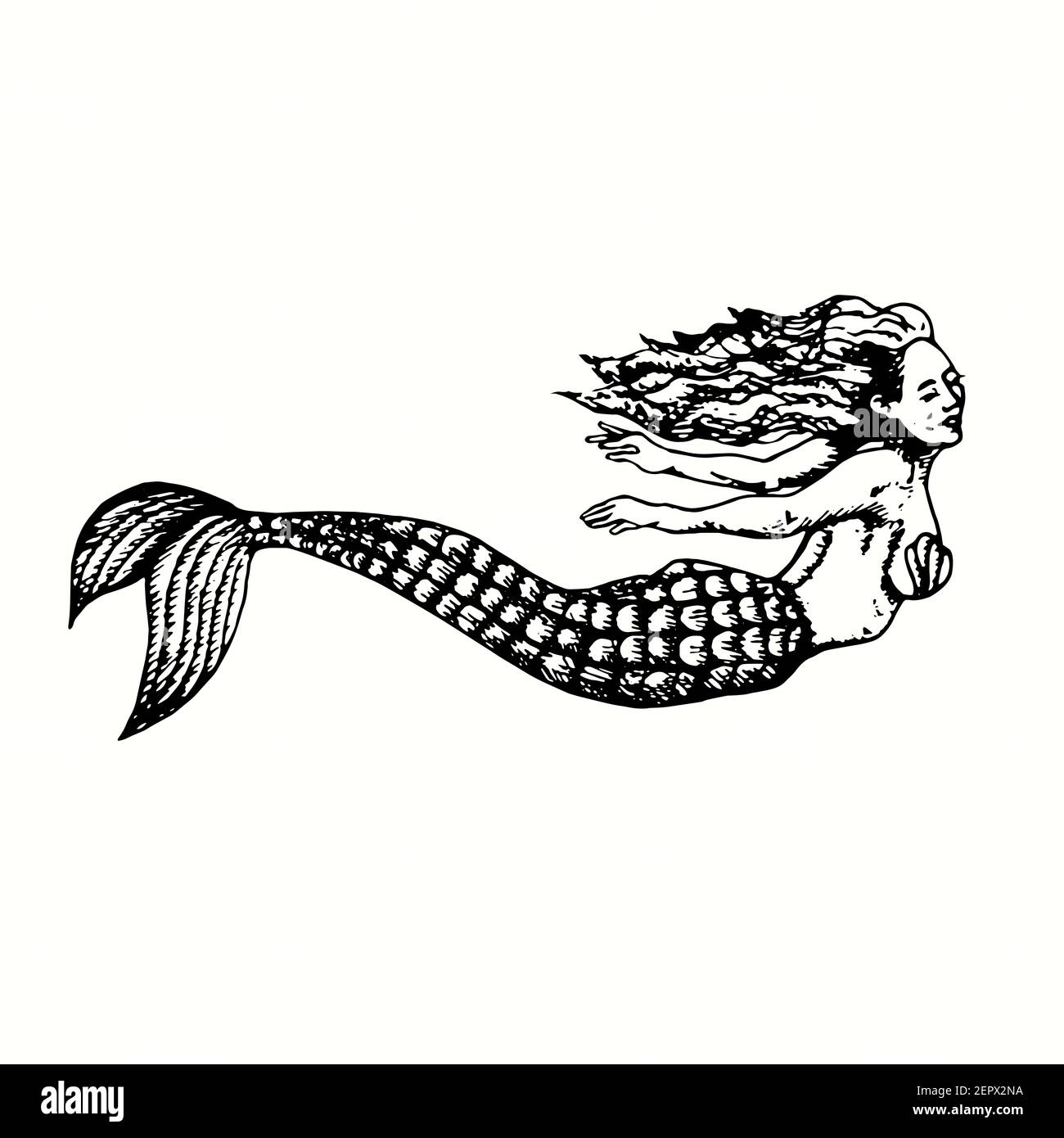 Original Mermaid silhouette drawing. Art & Collectibles Pen & Ink jan ...