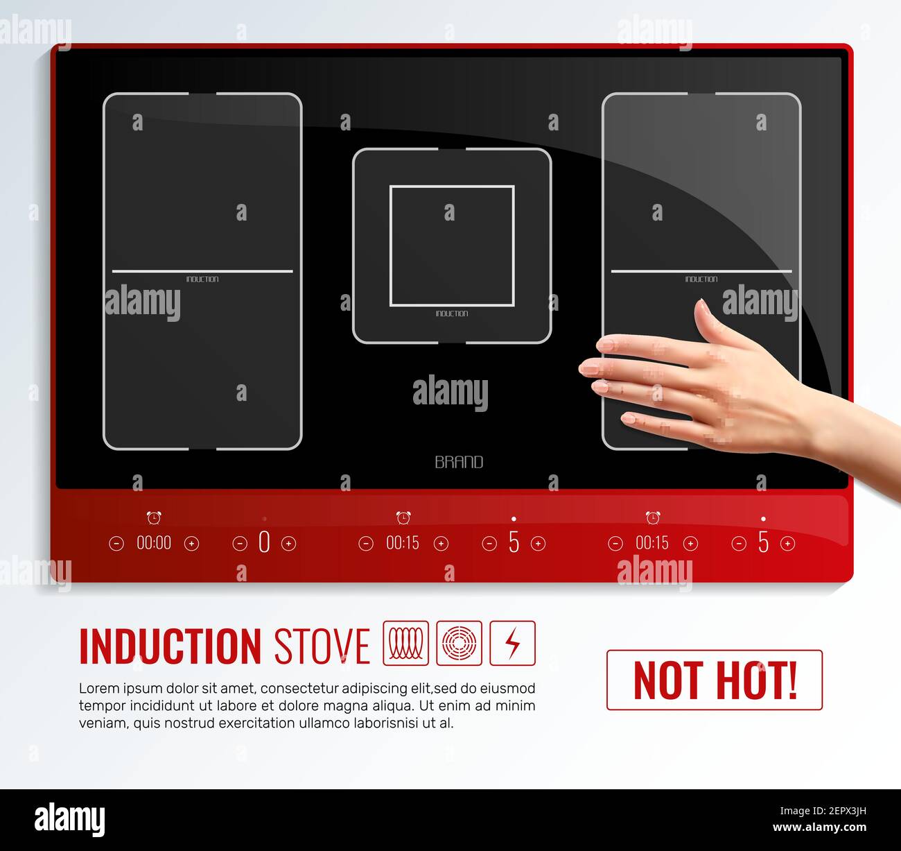 Realistic Induction Hob Surface Hand Poster With Induction Stove Not