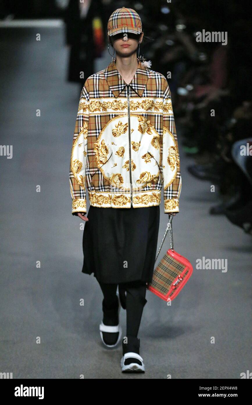 Model Maya Gunn walking on the runway during the Burberry Womenswear ...