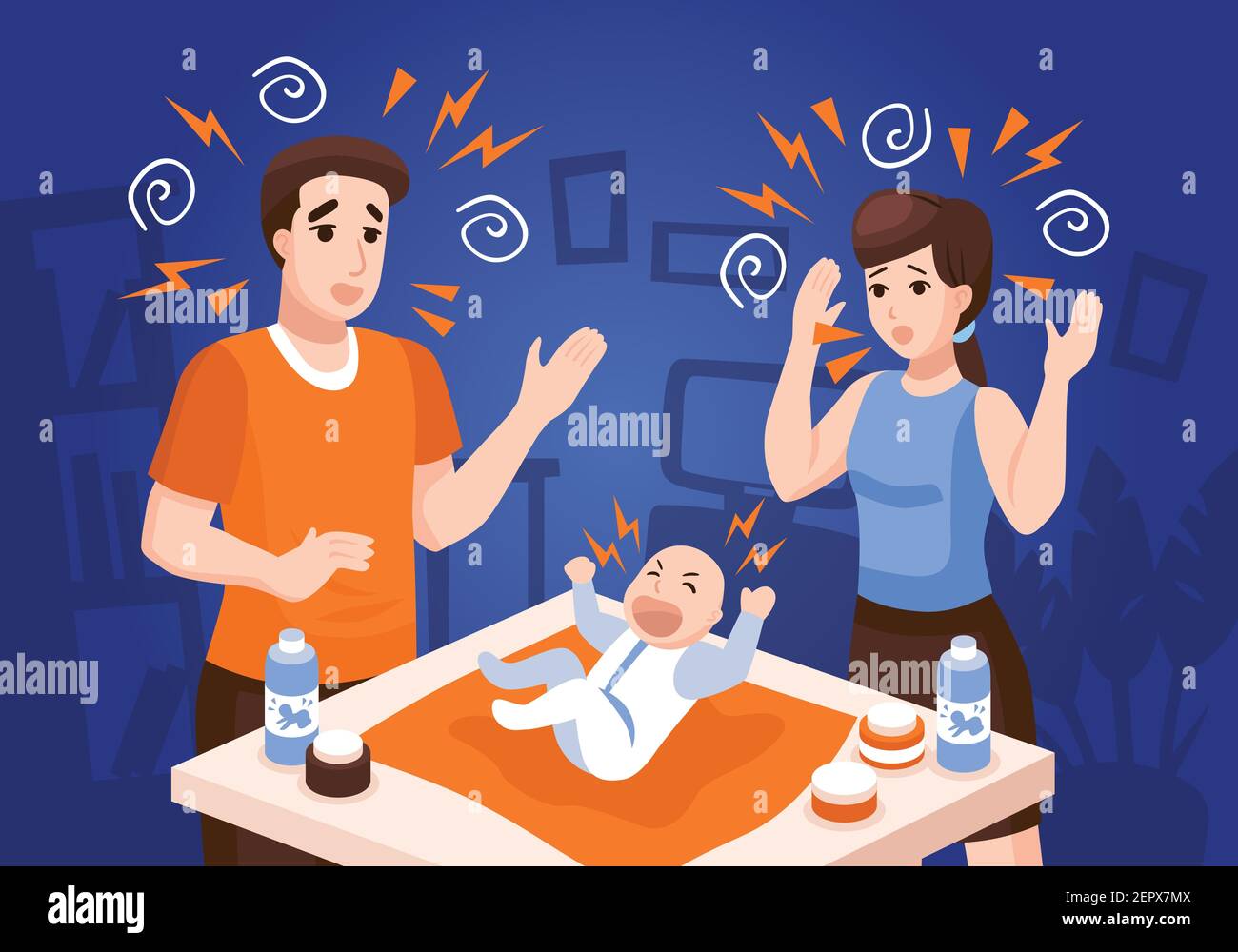Infants sleeping problems composition with frustrated parents soothing ...