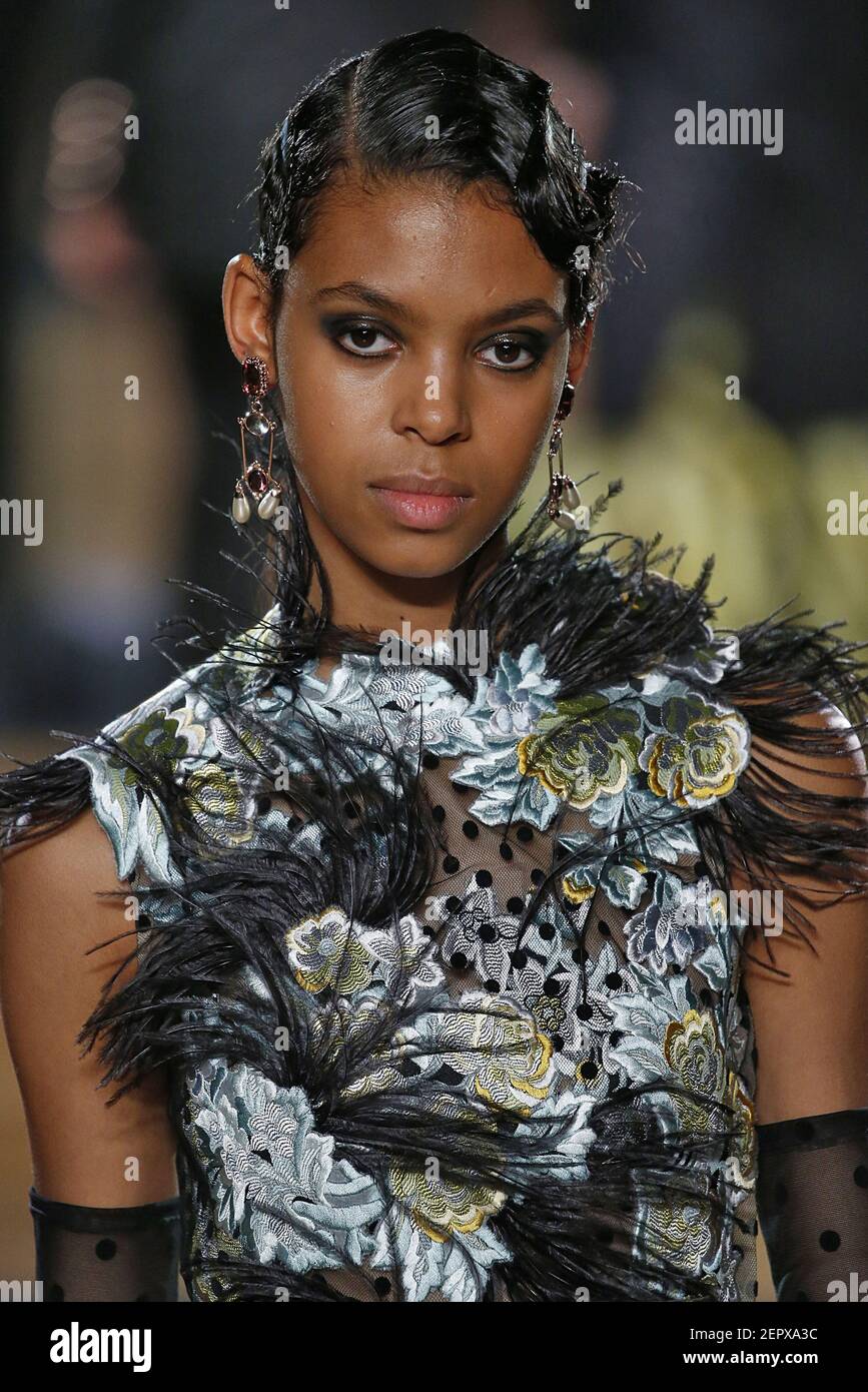 Model Alyssa Traore walks on the runway during the Erdem Fashion Show ...