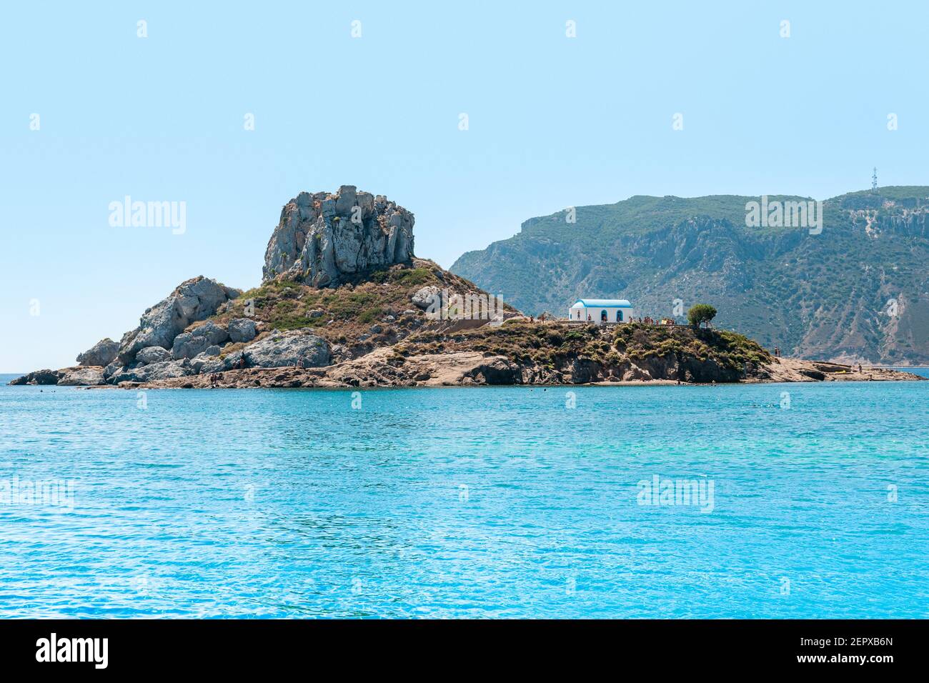 The islet of Kastri in Kos island with small chapel of Saint Nicholas ...