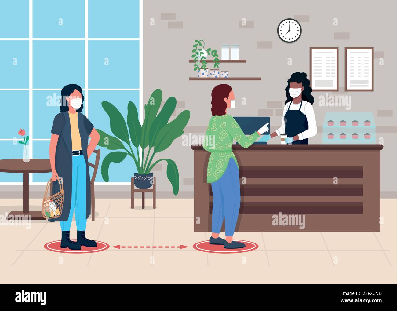 Social distance flat color vector illustration Stock Vector Image & Art ...