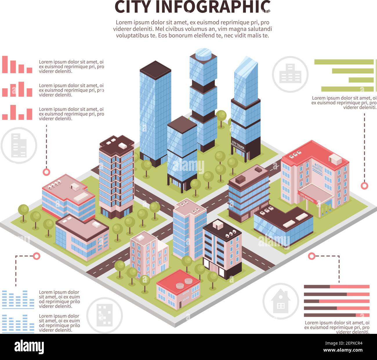 Modern city business center offices district and residential area ...