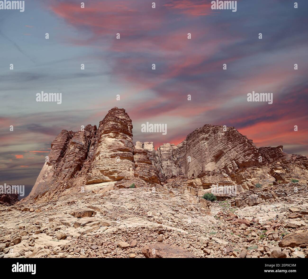 Mountains of Wadi Rum Desert also known as The Valley of the Moon is a ...