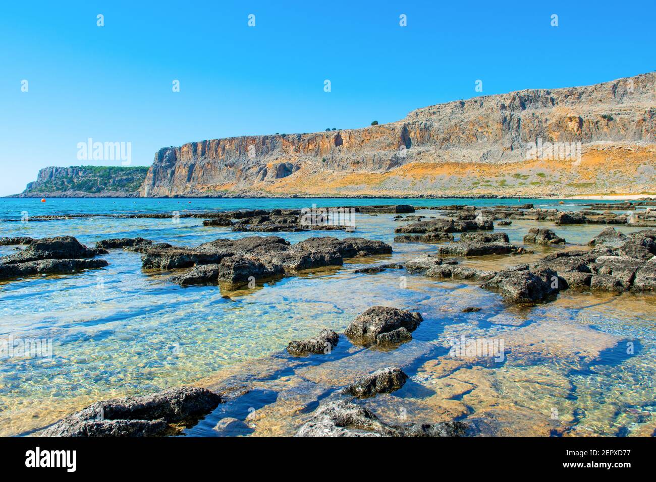 Landscape of beautiful bay in Rhodes island with mountain and rocky ...