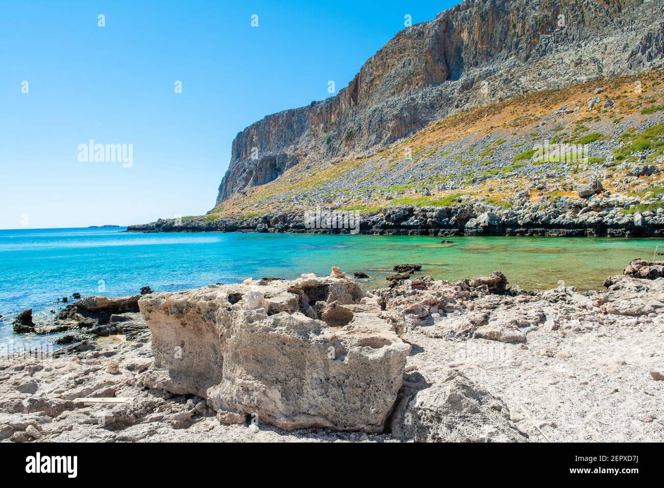 Landscape of beautiful bay in Rhodes island with mountain and rocky ...