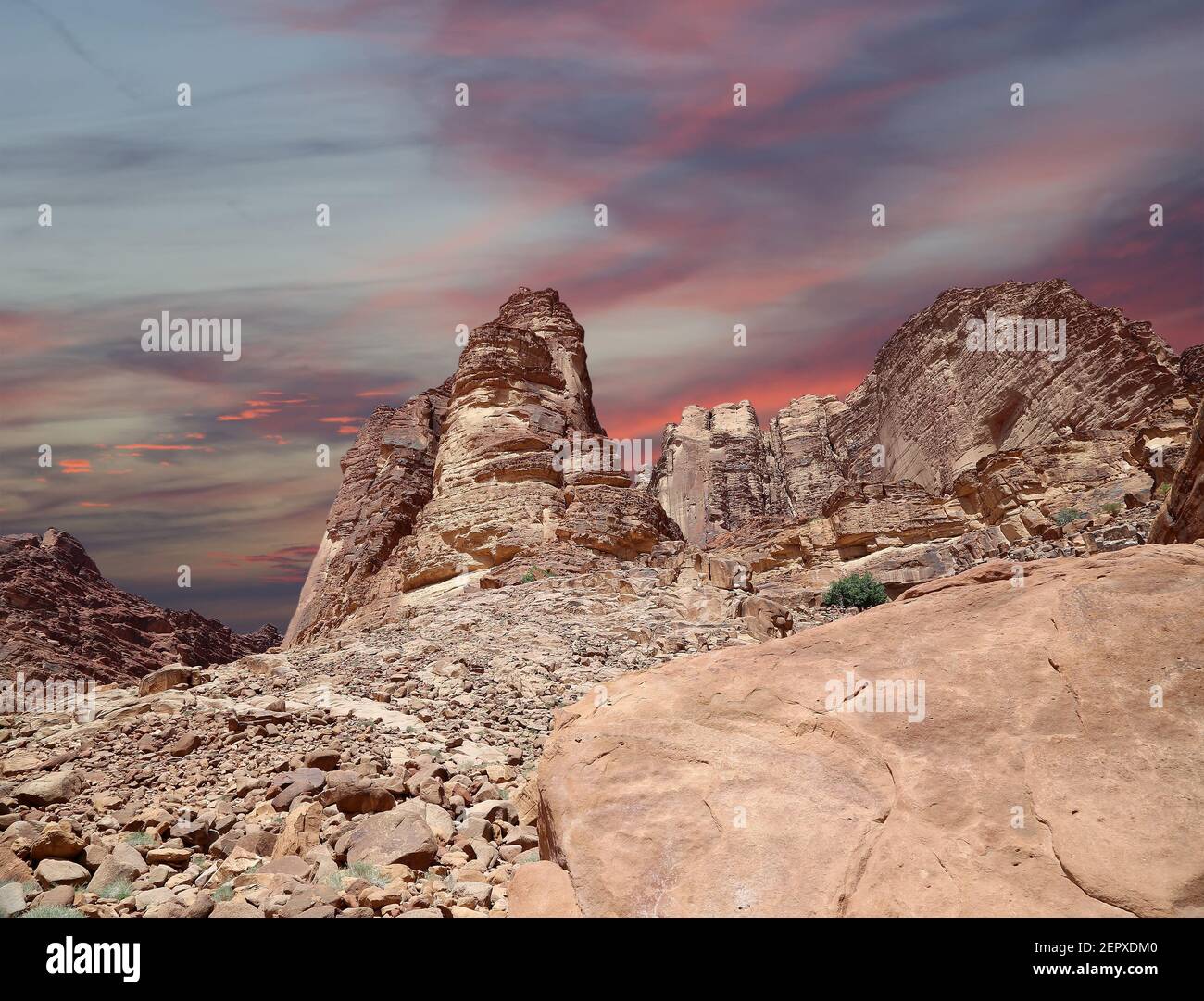 Mountains of Wadi Rum Desert also known as The Valley of the Moon is a ...