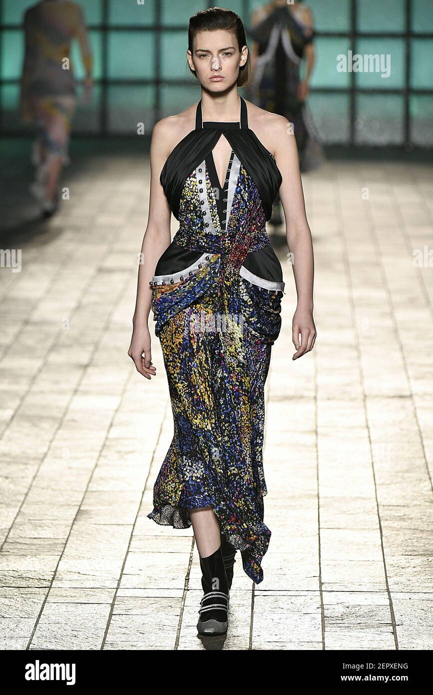 Model Marie Damian walks on the runway during the Mary Zatrantzou ...