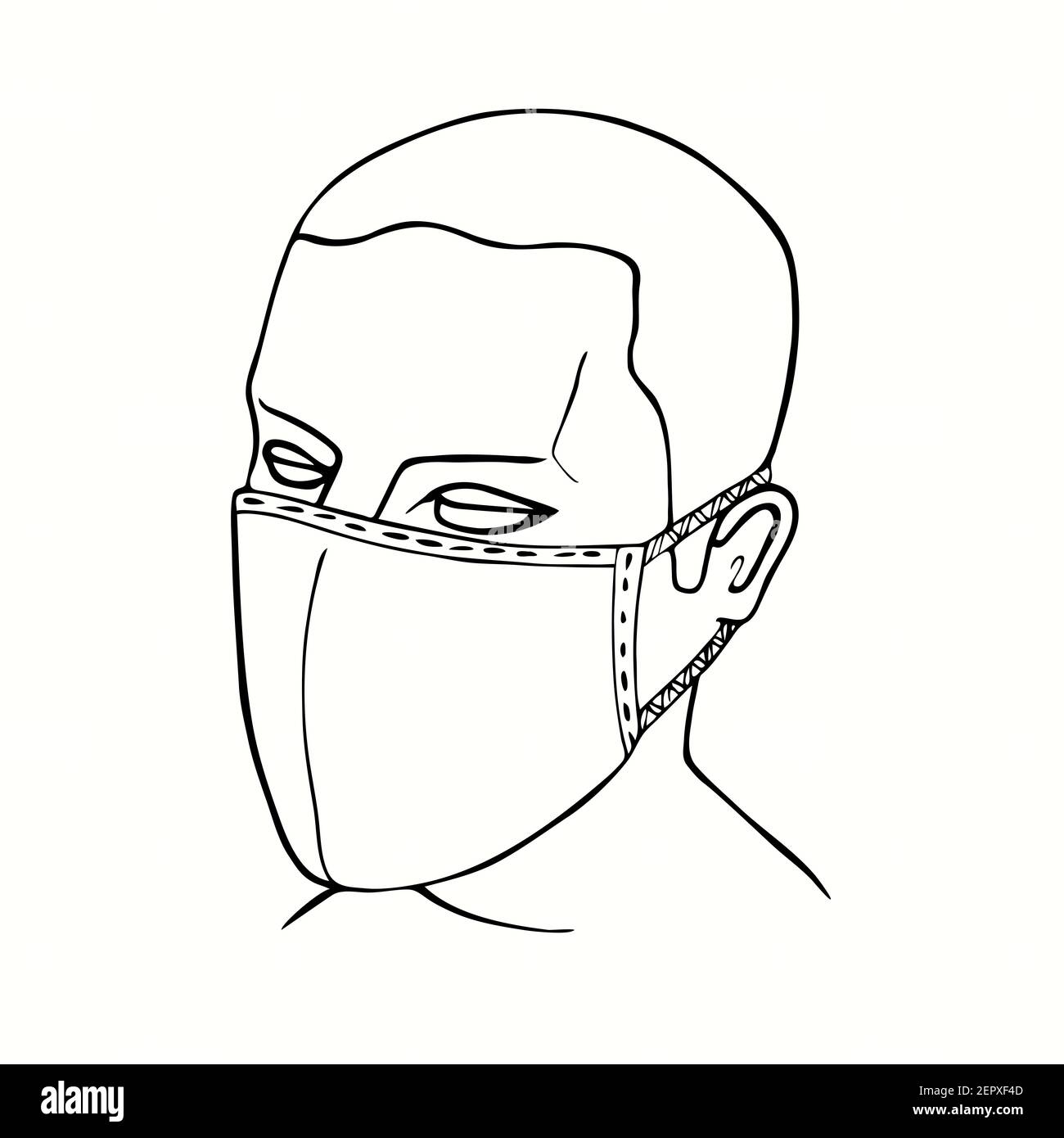 Man wearing surgical mask isolated. Ink black and white drawing Stock ...