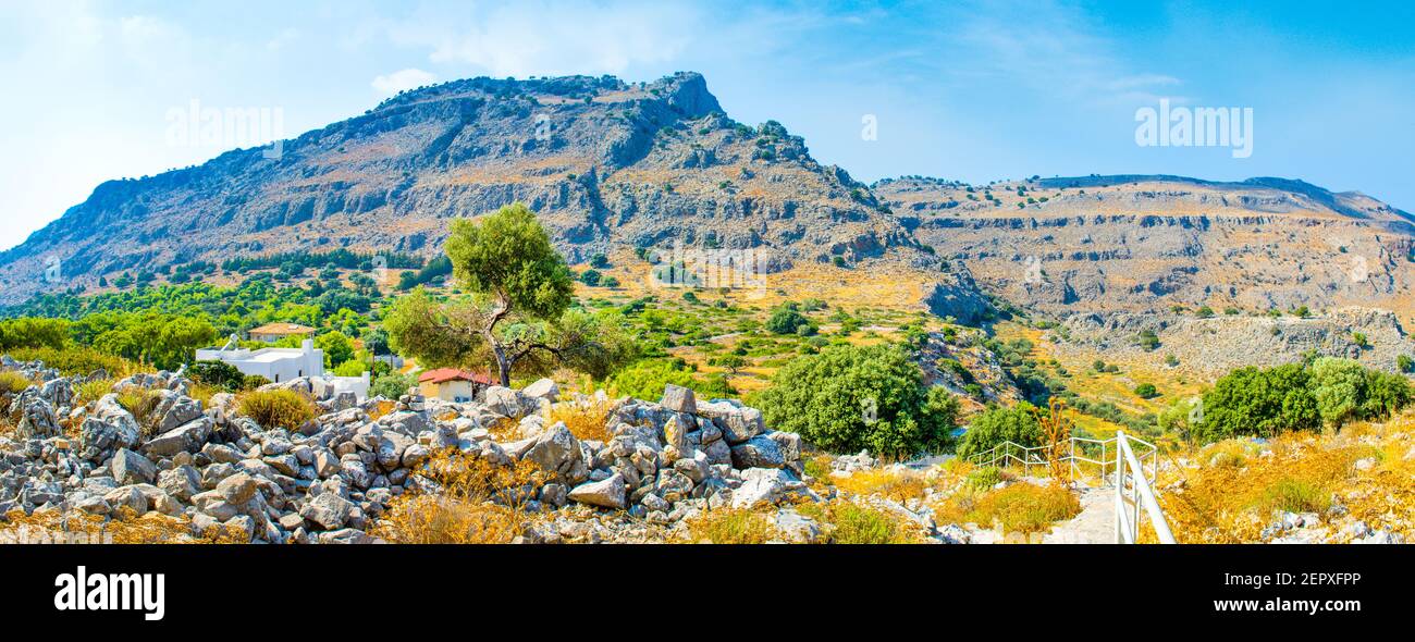 Panoramic landscape of gorge in Rhodes island with rock and mountain ...