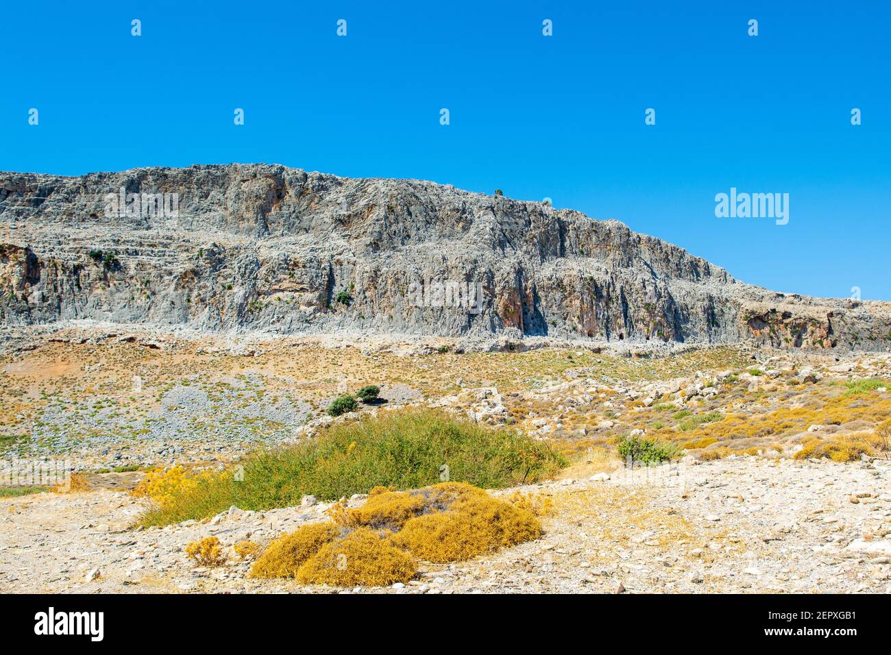 Landscape of gorge in Rhodes island with rock and mountain Stock Photo ...