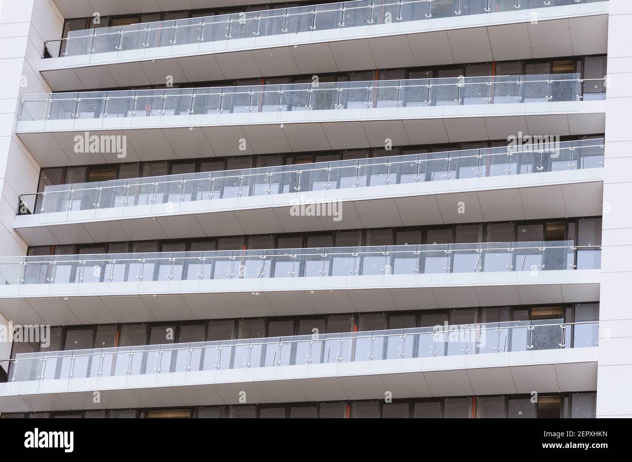 Modern apartment block with glass balcony in a row. Batumi, Georgia ...