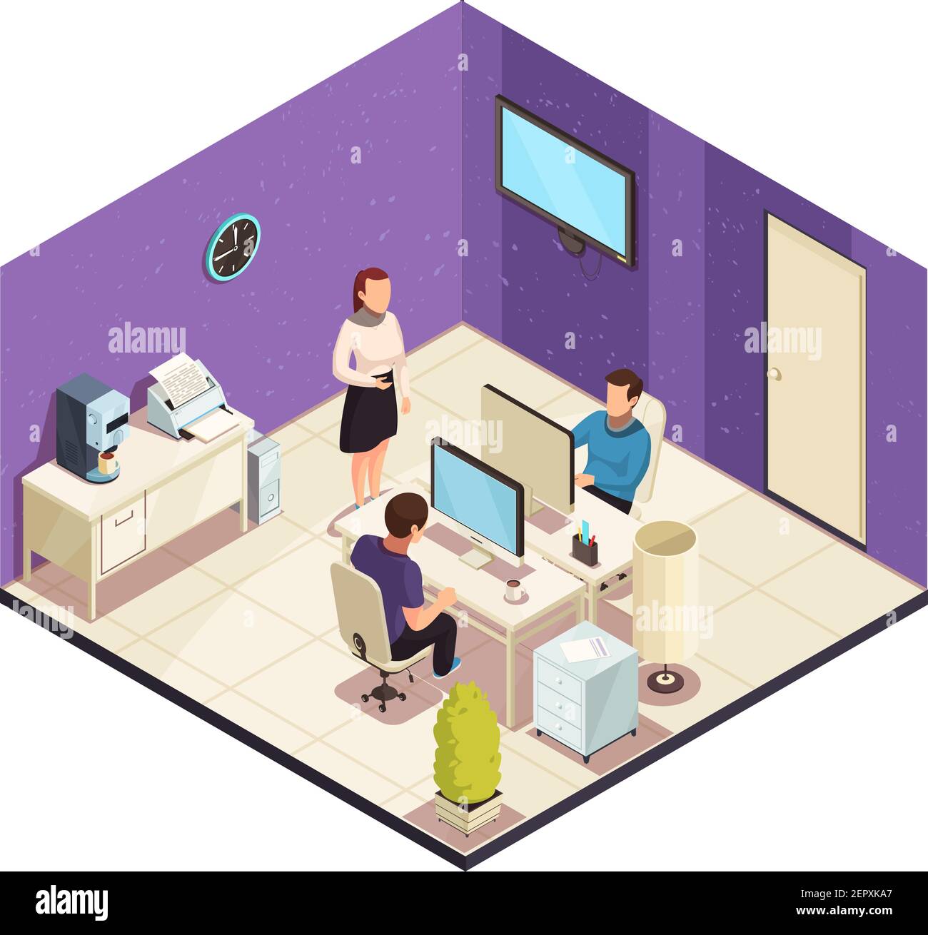 Office staff workplace isomeric composition with woman colleague ...